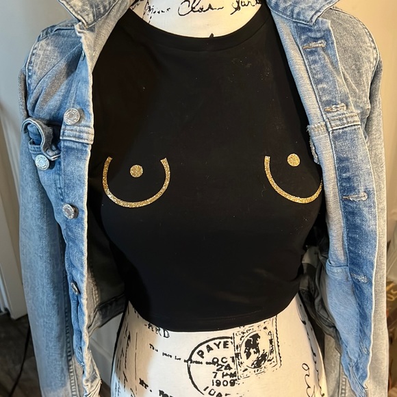 Tops | Sexy Glitter Boob Tshirt | Poshmark